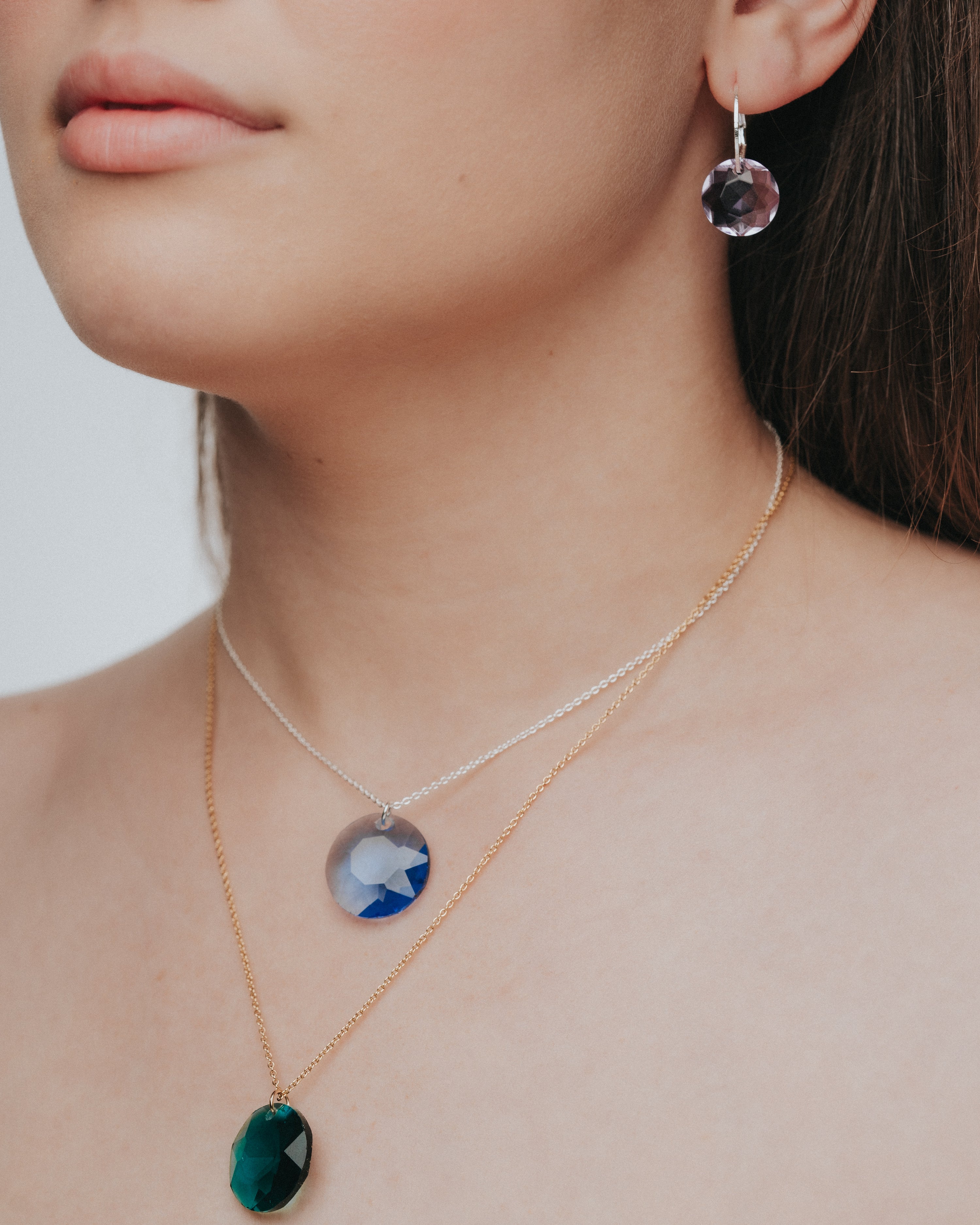 Silver Drop Gem Earring